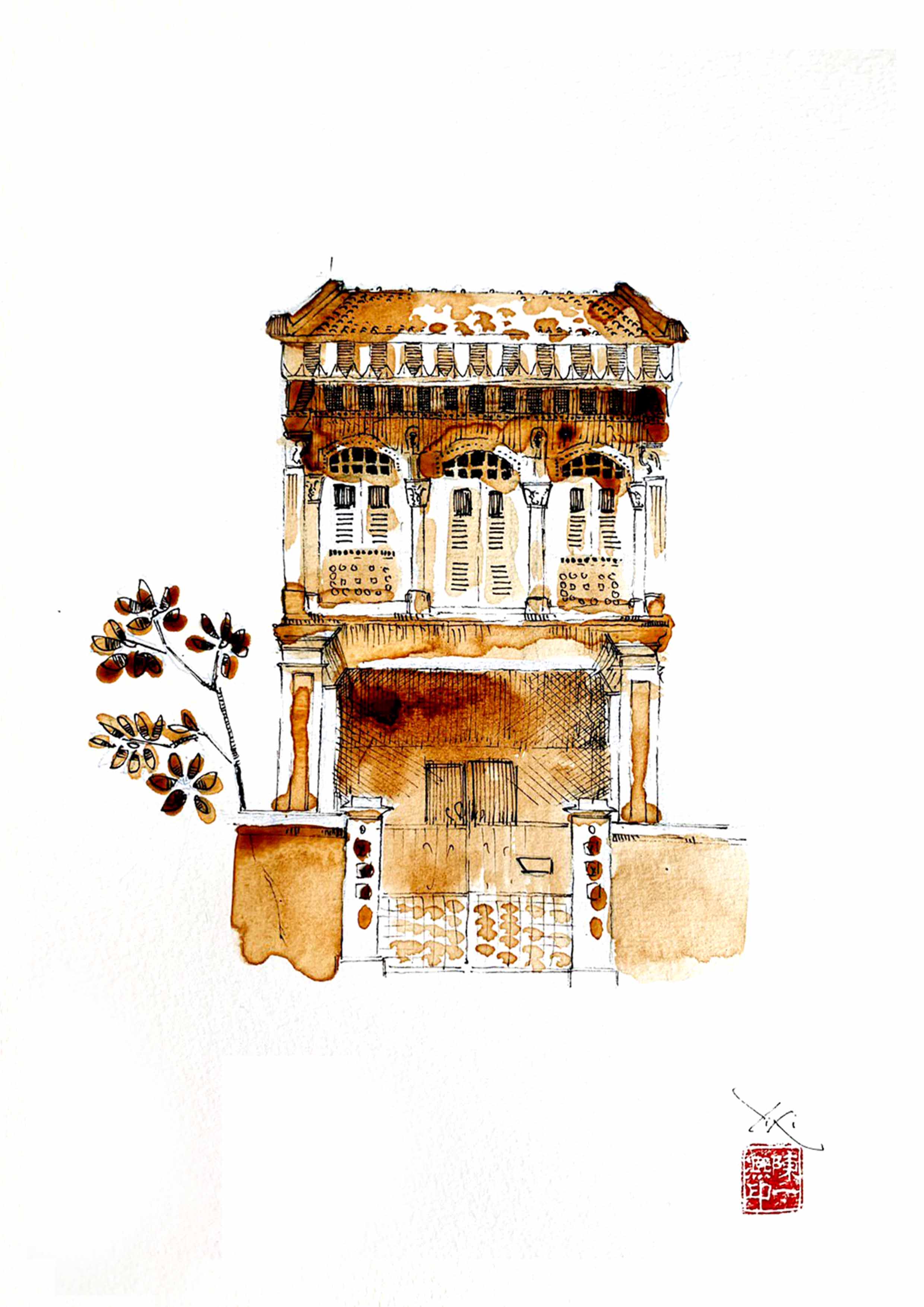 Chen Xi Art Print - Coffee Art (Shophouse) THE XI ATELIER